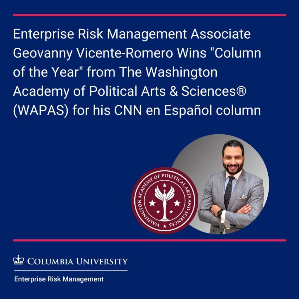 Columbia ERM Course Associate Wins Political “Column of the Year” for ...
